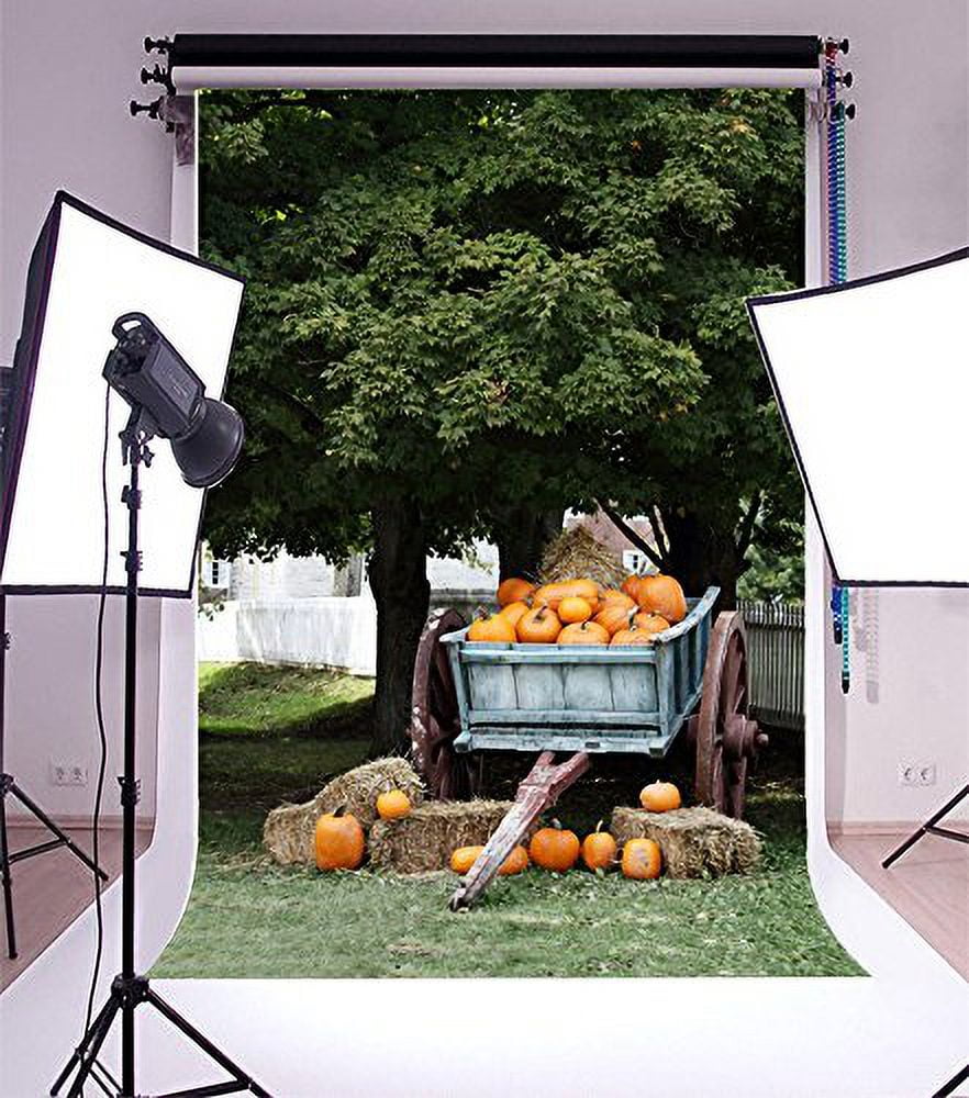 GreenDecor 5x7ft Backdrop Photography Background Orange Pumpkins Wagon under Shady Oak Tree for ...
