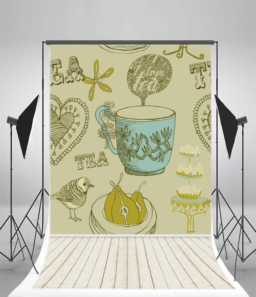 GreenDecor 5x7ft Backdrop Photography Tea Party Cup Cakes Stripe Wood ...