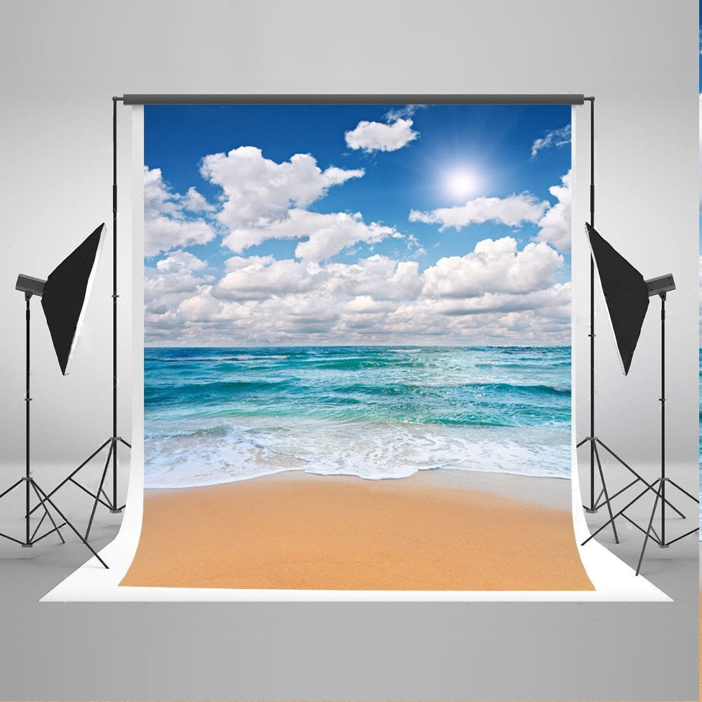 GreenDecor 5x7ft Beach Photography Backdrops Blue Sky and White Clouds ...