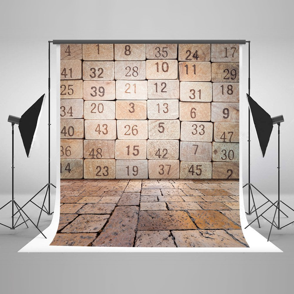 GreenDecor 5x7ft Beige Number Square Brick Wall Floor Backdrop ...