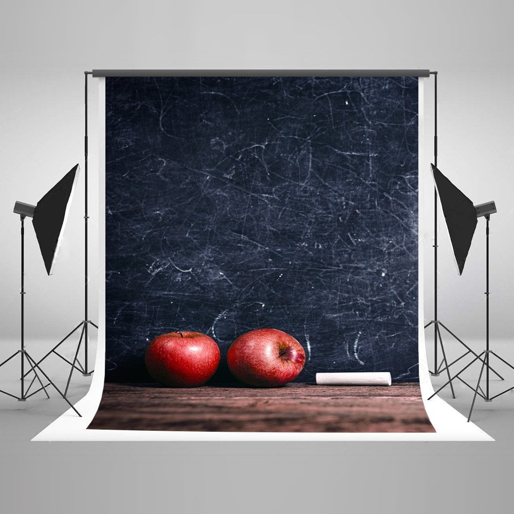 GreenDecor 5x7ft Blackboard Photography Backdrops Apple and Wood Floor ...