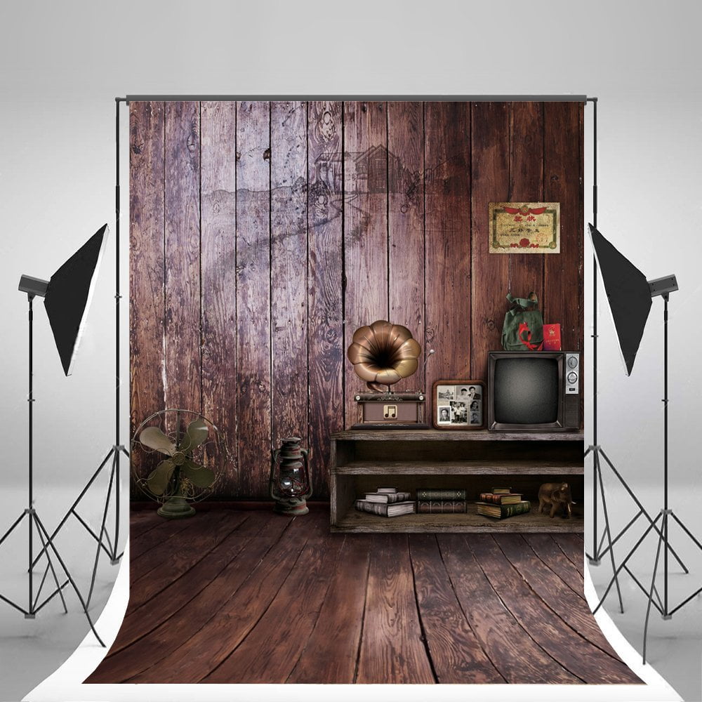 GreenDecor 5x7ft Brown Wooden Photographic Backdrops Retro TV Fan Photo ...