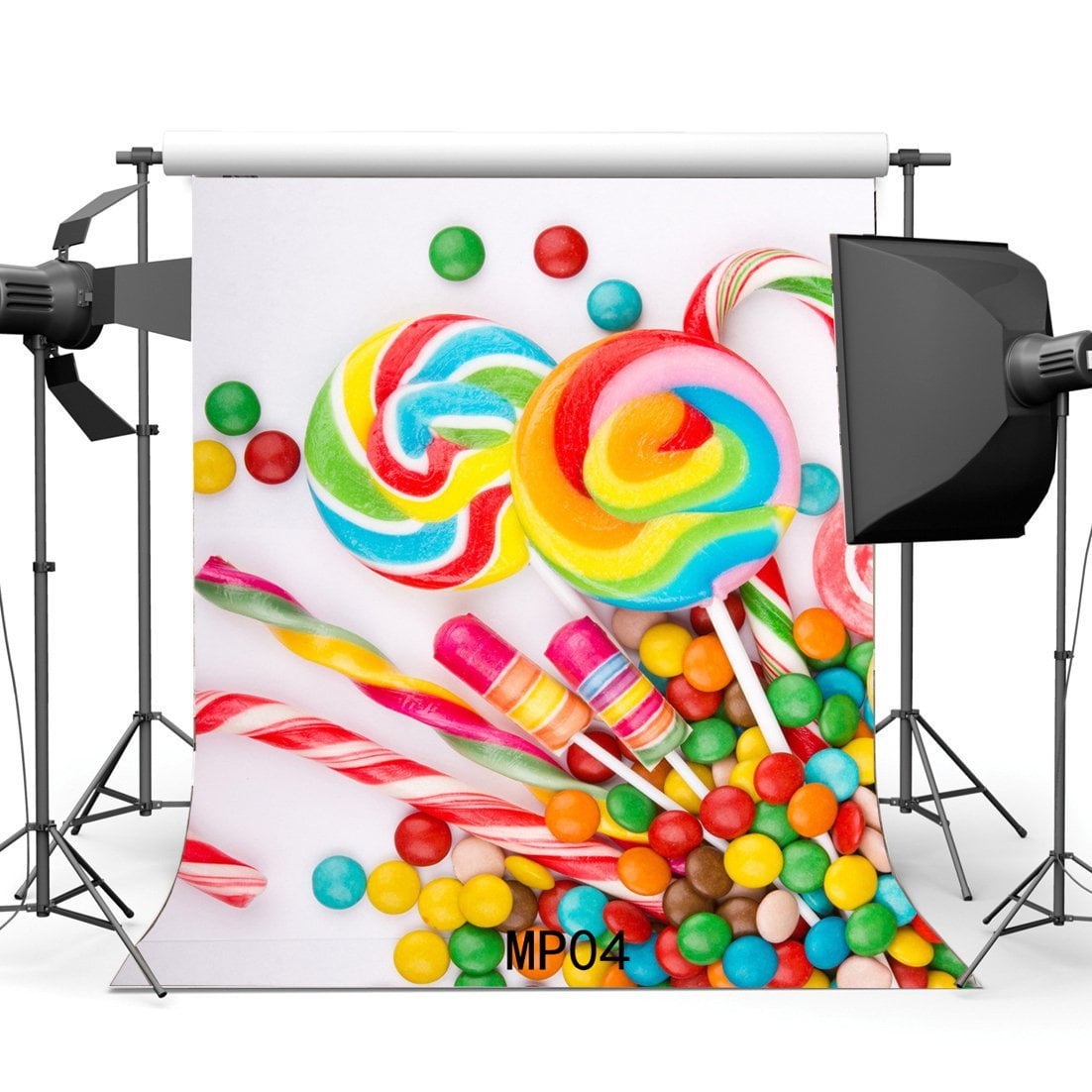 GreenDecor 5x7ft Candy Backdrop Happy Birthday Lollipops Candy Cane ...