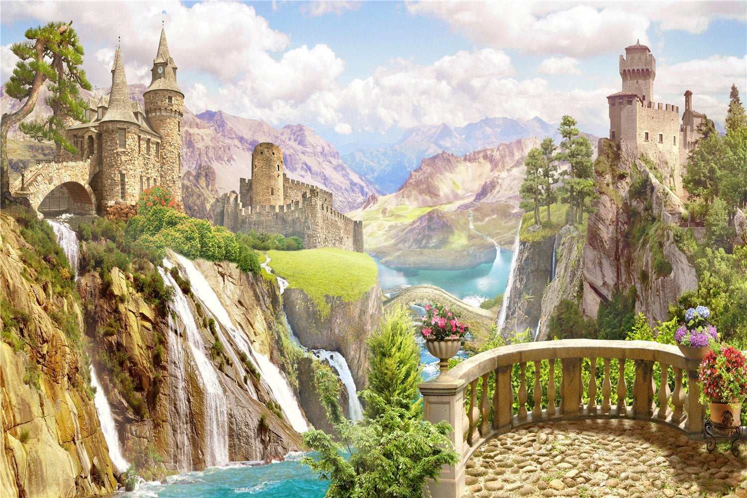 GreenDecor 5x7ft Castle Backdrops for Photography White Cloud Mountain ...