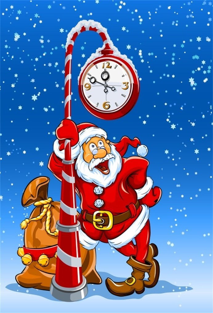 GreenDecor 5x7ft Christmas Backdrop Cartoon Santa Claus Clock Xmas Gift ...