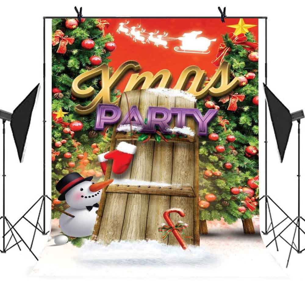 GreenDecor 5x7ft Christmas Party Backdrop Snowman Christmas Tree Door ...