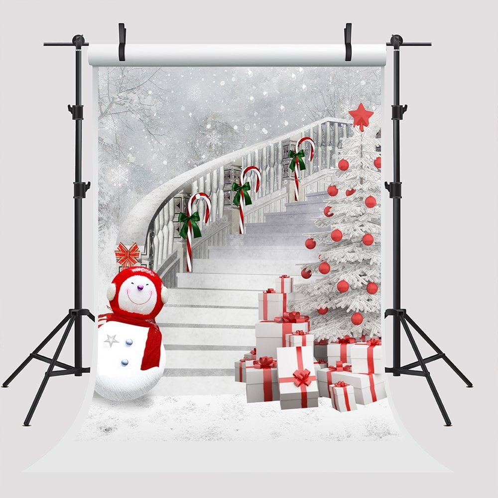 GreenDecor 5x7ft Christmas Snowman Backdrop Stone Stair Photo ...
