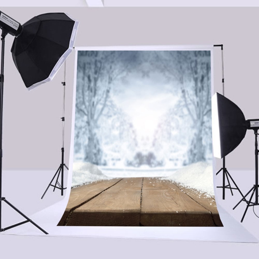 GreenDecor 5x7ft Christmas backdrops Floor of wood of hazy Snow scenery ...