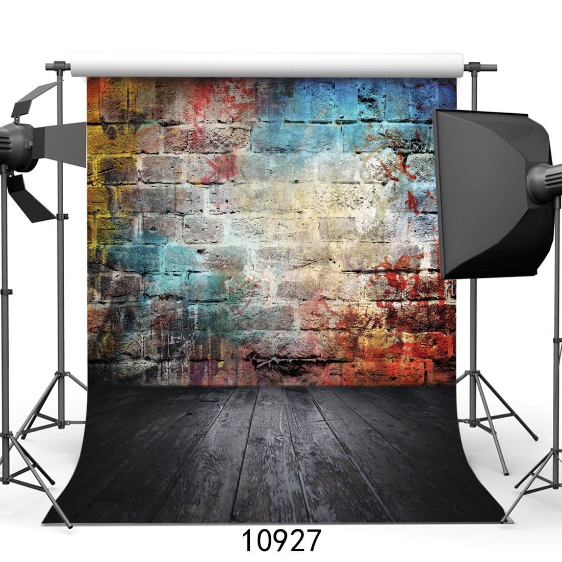 GreenDecor 5x7ft Colorful Brick Wall Photography Backdrop Black Floor ...