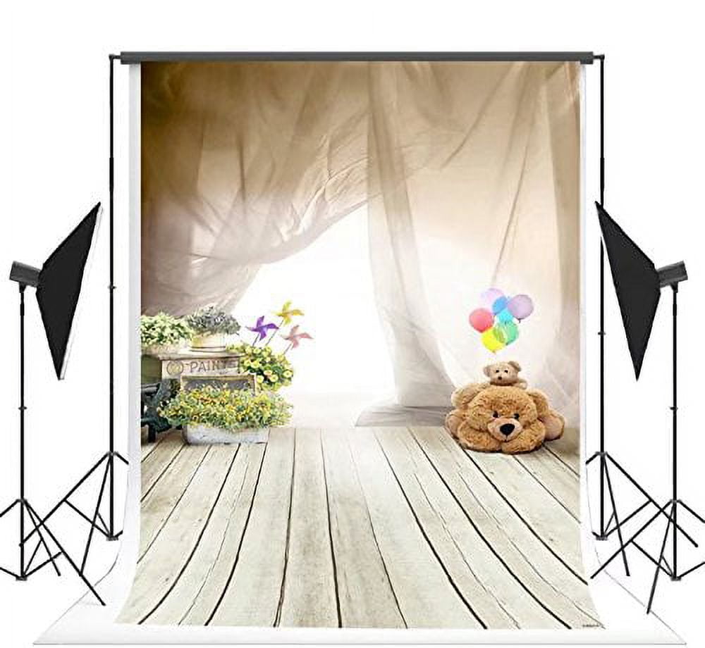 GreenDecor 5x7ft Cute Children Photography Backdrop Bear on Grey Wood ...