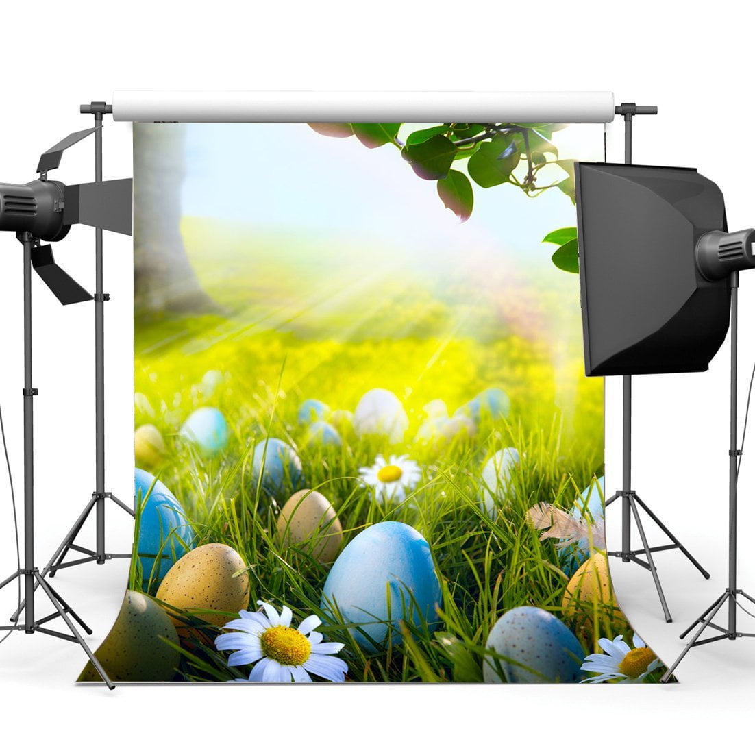 GreenDecor 5x7ft Easter Backdrop Colorful Eggs Fresh Flowers Green ...
