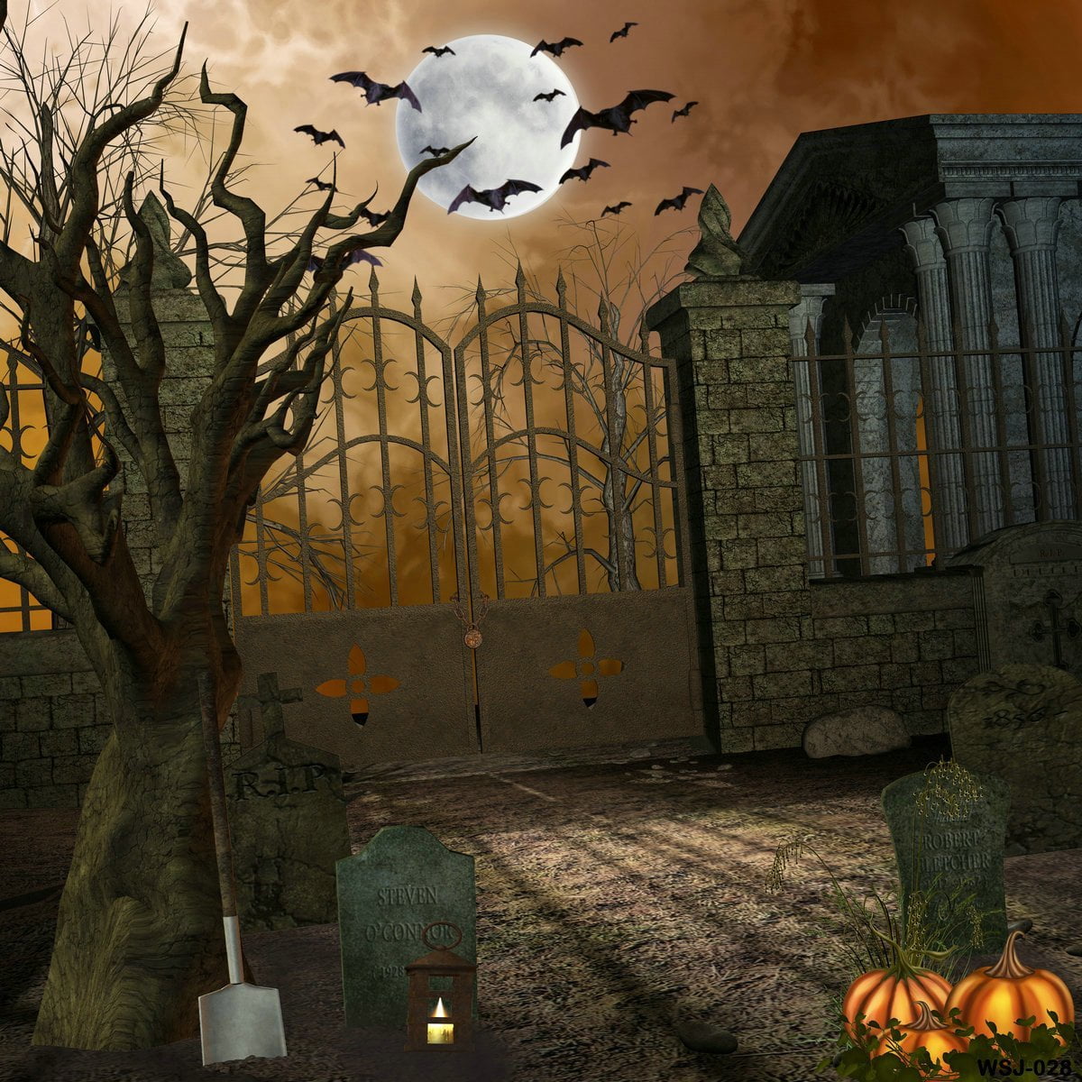 GreenDecor 5x7ft Eeriness Halloween Background Tombstone Dead Tree Bats ...