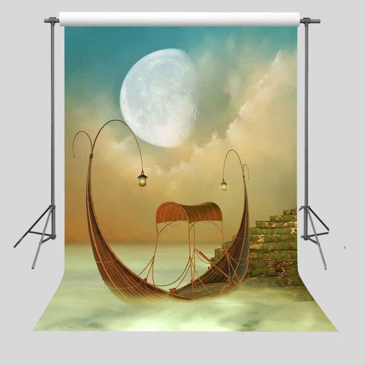 GreenDecor 5x7ft Fairytale Ship Under Moon Photography Backdrop Photo ...