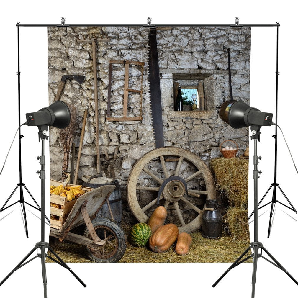 GreenDecor 5x7ft Farm Stone House Barn Wheel Photography Backgrounds ...