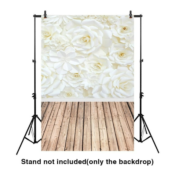 GreenDecor 5x7ft Floral Backdrop Cream Color Flower Wall Wooden Plank ...