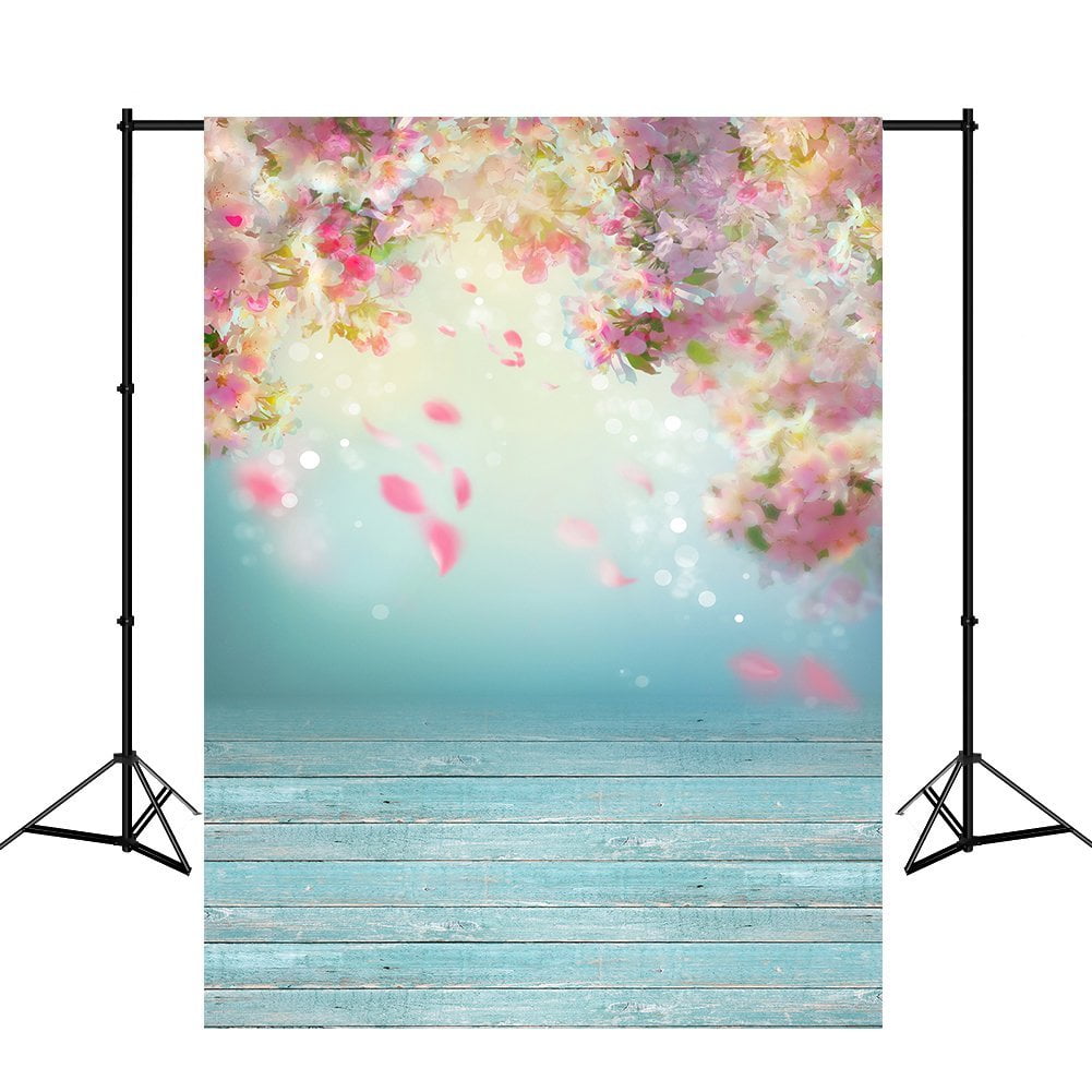 GreenDecor 5x7ft Flowers Photography Backdrops Pink Flower Wood Floor ...