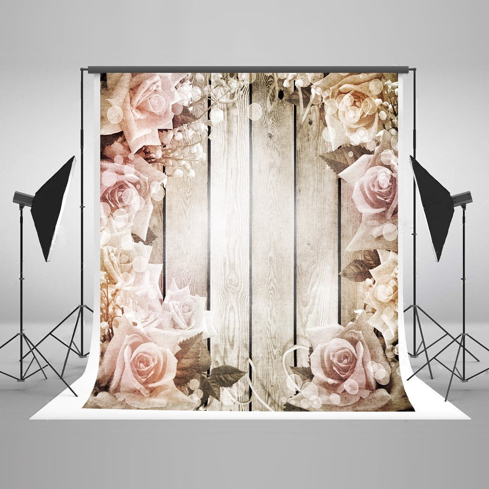 GreenDecor 5x7ft Flowers Wall Photography Backdrops Wood Floor Photo ...
