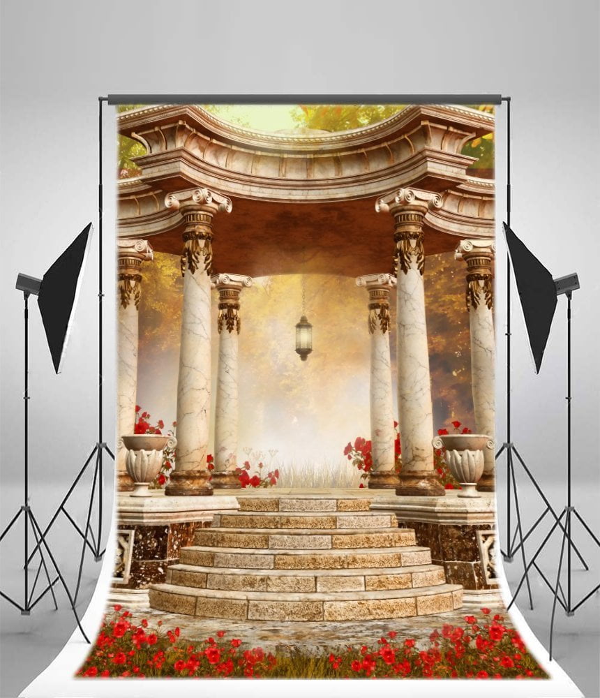 GreenDecor 5x7ft Gazebo Pavilion Backdrop Fairytale Marble Pillars Red ...