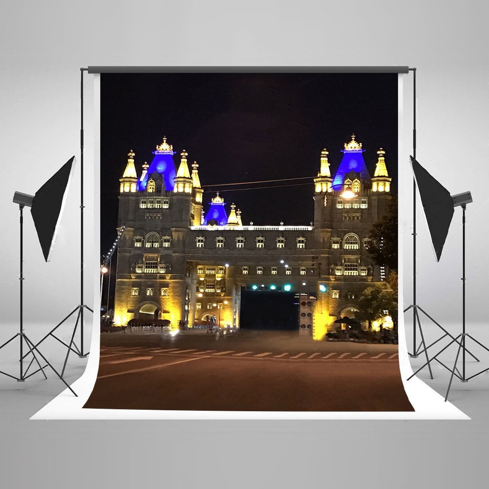 GreenDecor 5x7ft Glitter Golden Lighting Night Castle Gate Backdrop ...