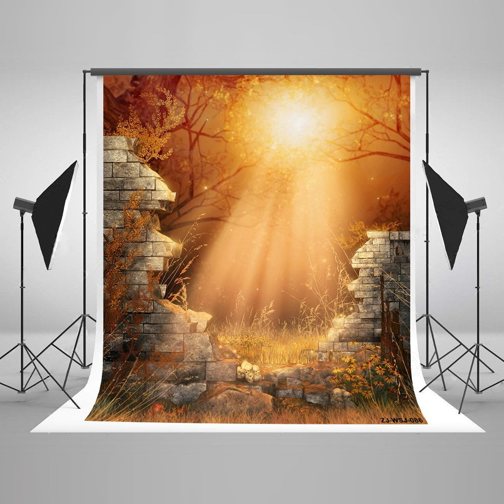 GreenDecor 5x7ft Gold Halloween Photography Backdrops Sunlight Skeleton ...