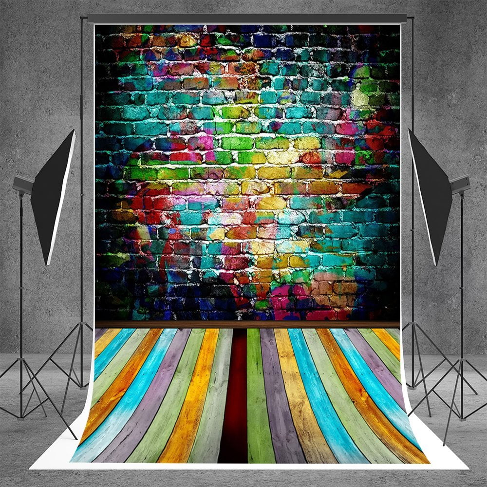 GreenDecor 5x7ft Graffiti Backdrops for Photography Colorful Brick Wood ...