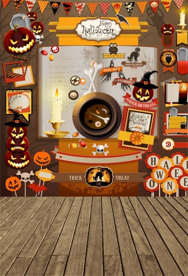 GreenDecor 5x7ft Halloween Backdrop Cartoon Grimace Pumpkin Bones Soup ...