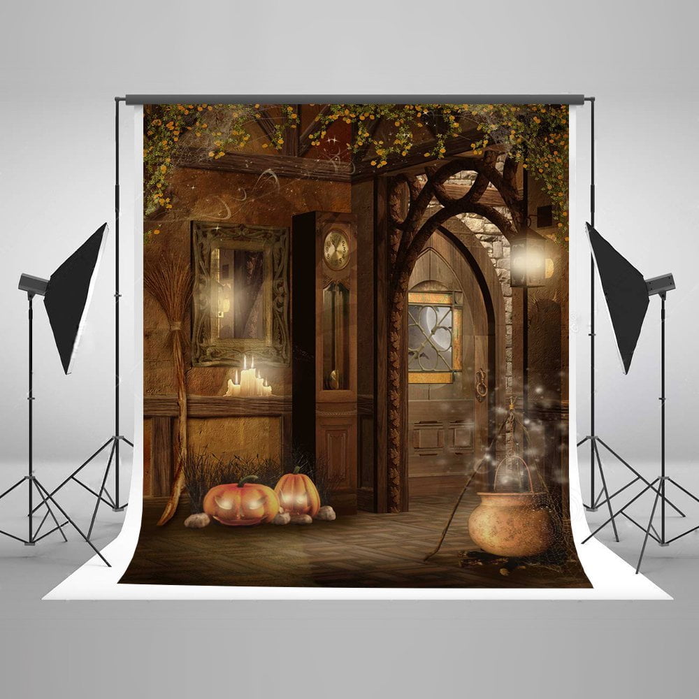 GreenDecor 5x7ft Halloween Photography Background Clock Pumpkin Lantern ...