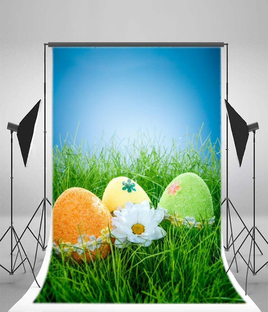 GreenDecor 5x7ft Happy Easter Painted Eggs Backdrop White Flowers Grass ...