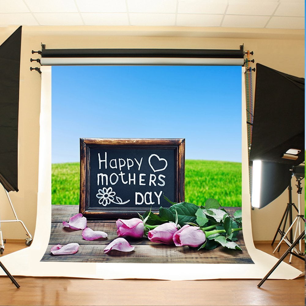 GreenDecor 5x7ft Happy Mother's Day Backdrops Blackboard purple flowers ...