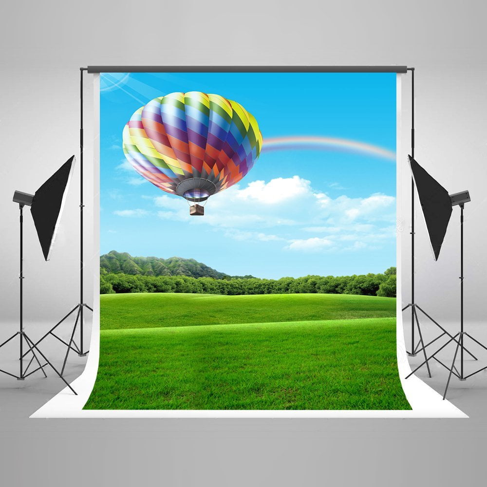 GreenDecor 5x7ft Hot Air Balloon backdrops Photography Blue Sky Rainbow ...
