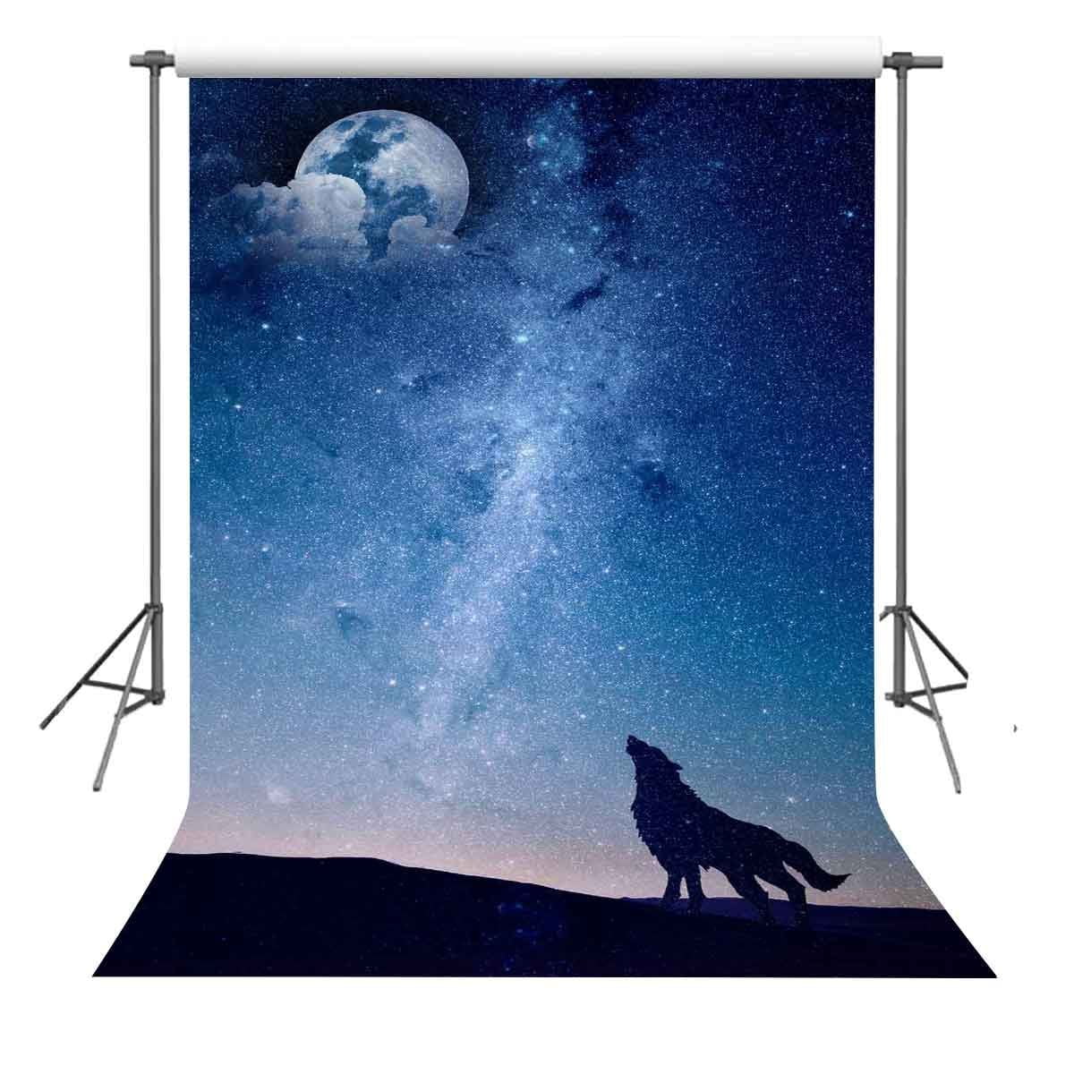 GreenDecor 5x7ft Howling Wolf Under Starry Moon Backdrop Props ...