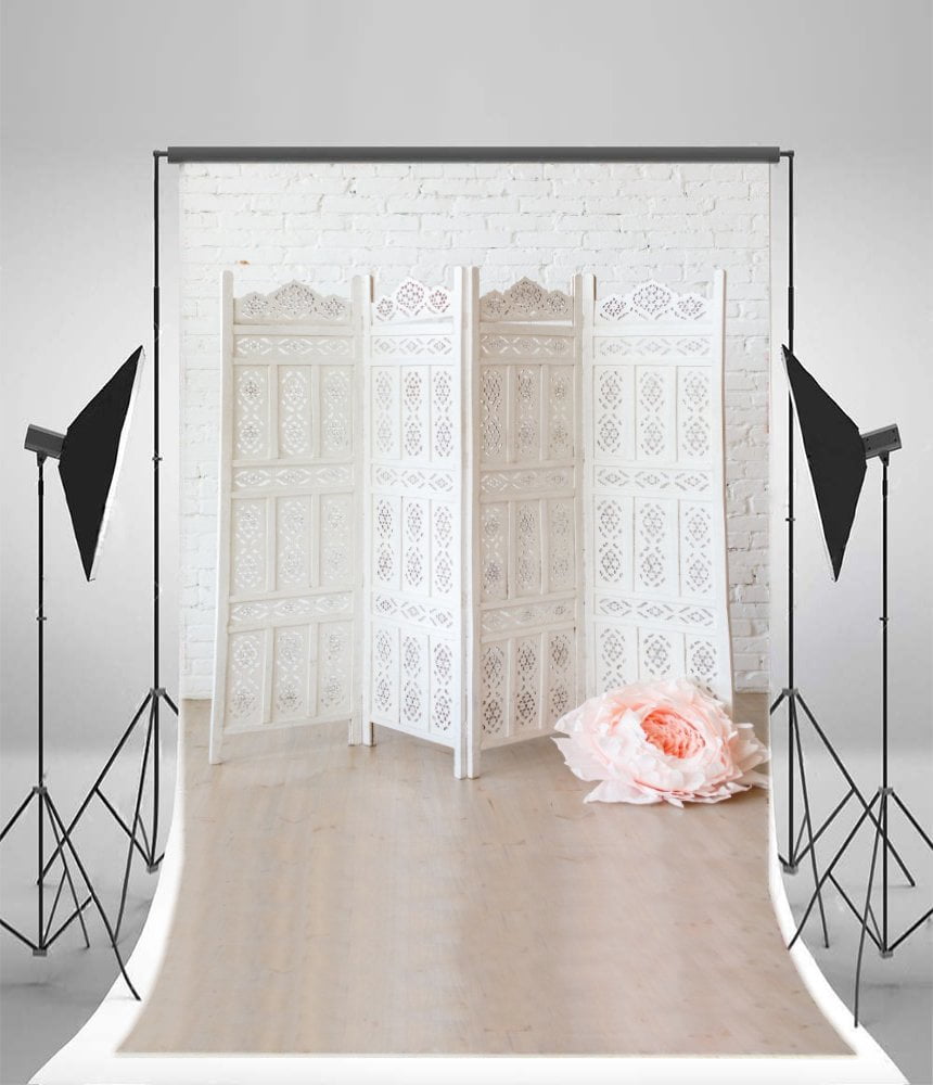 GreenDecor 5x7ft Interior Backdrop White Screen Pink Flower Paper ...