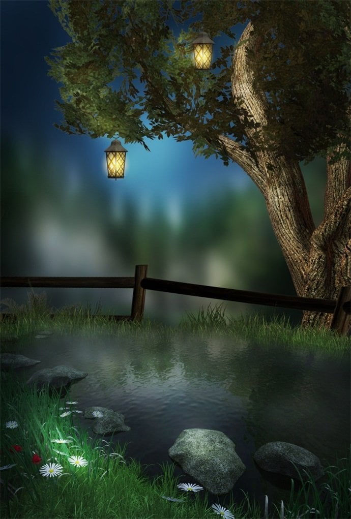 GreenDecor 5x7ft Magic Forest Backdrop For Photography Dreamy Tree Lamp ...
