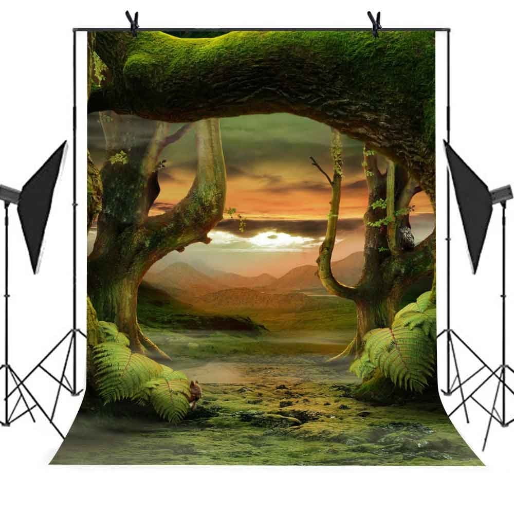 GreenDecor 5x7ft Natural Backdrop Tree Mountain Sunrise Picture ...