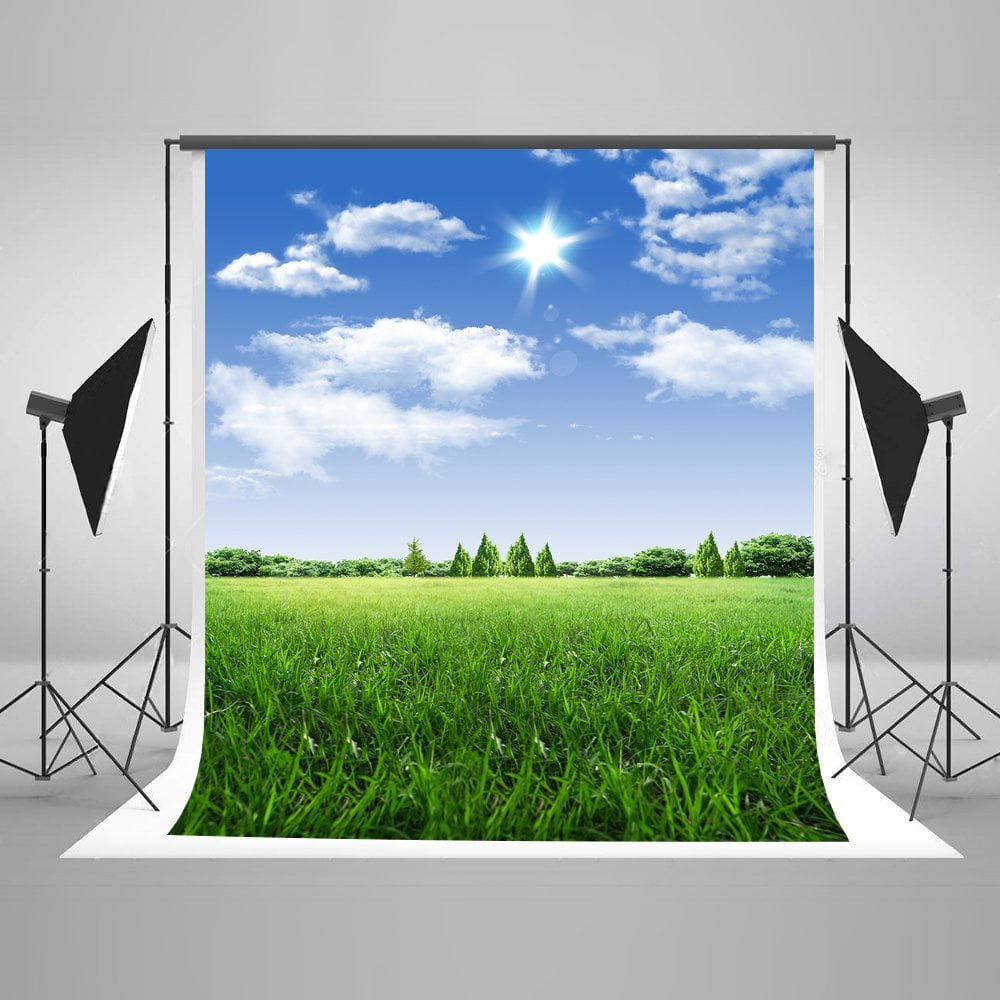 GreenDecor 5x7ft Natural Grassland Scene Photography Backdrops Blue Sky ...