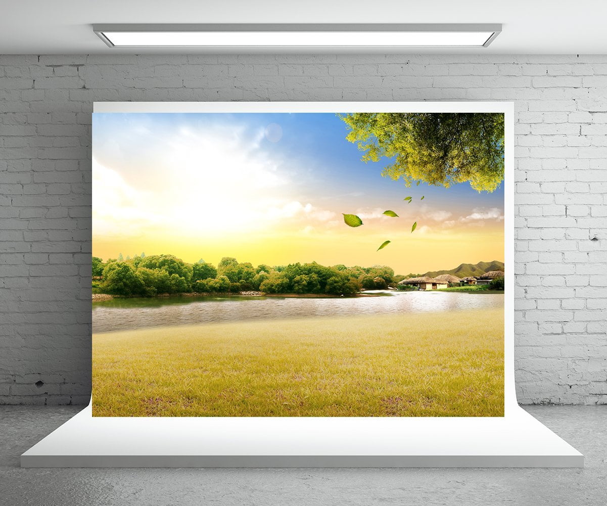 GreenDecor 5x7ft Nature Backdrop for Photography River Tree Grass Cloud ...