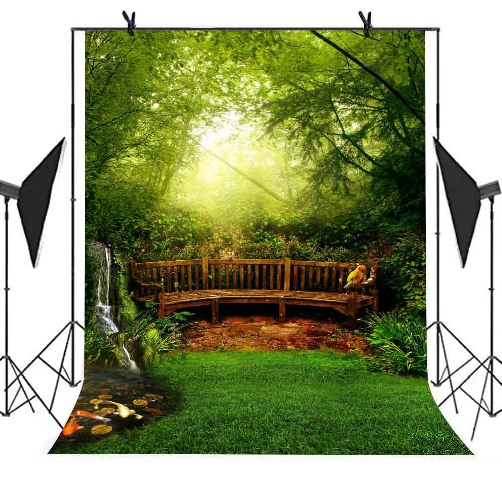 GreenDecor 5x7ft Park Landscape Photography Backdrop Green Forest Grass ...