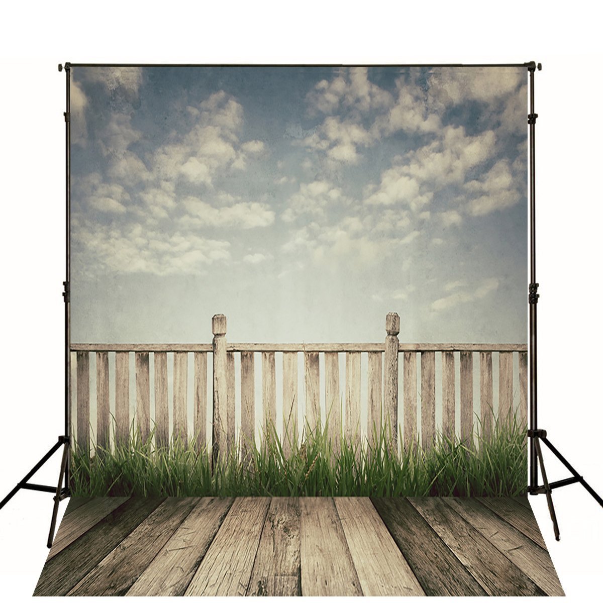 GreenDecor 5x7ft Photo Backdrop Outdoor Grey Sky White Fence with Dark ...