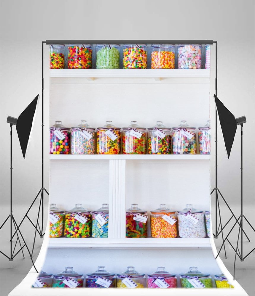 GreenDecor 5x7ft Photography Backdrop Candy Jars Shop White Display ...