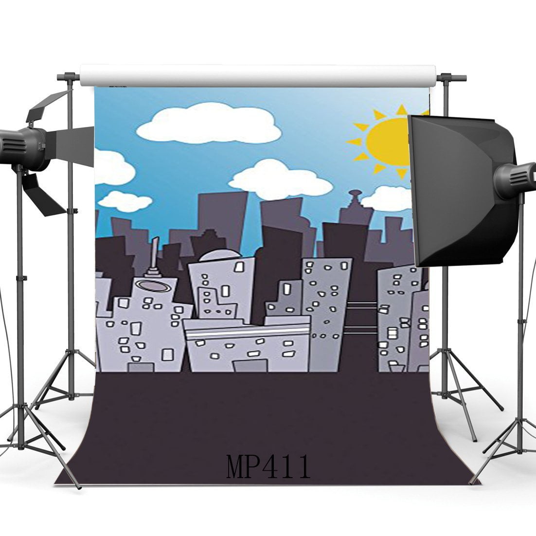 GreenDecor 5x7ft Photography Backdrop Cartoon Super City White Cloud ...