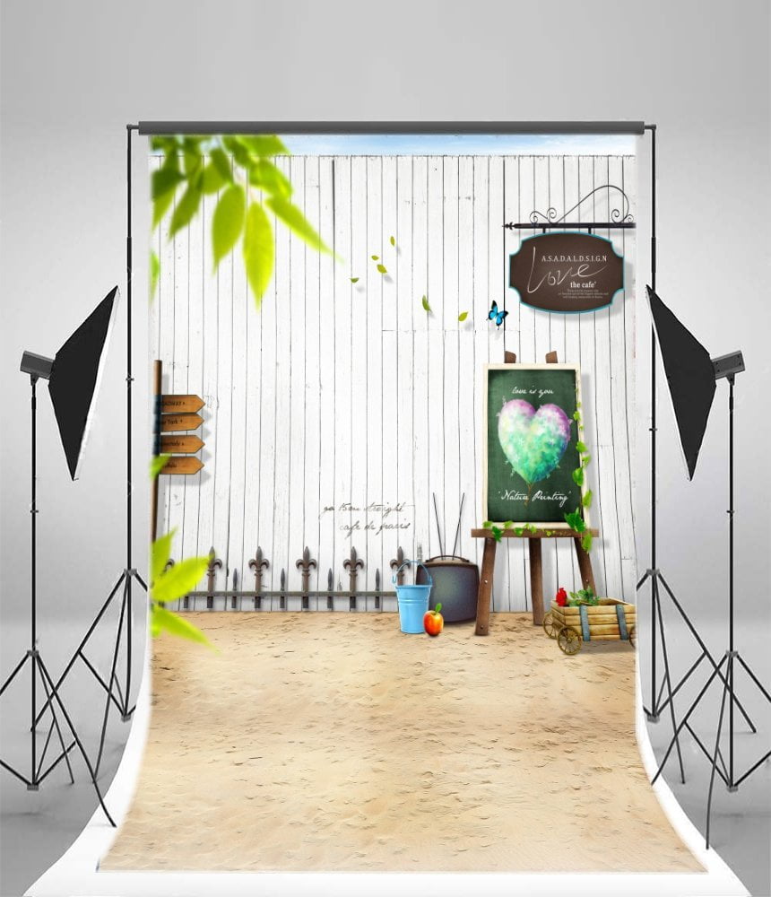 GreenDecor 5x7ft Photography Backdrop Cartoon Whitewasked Wood Wall ...