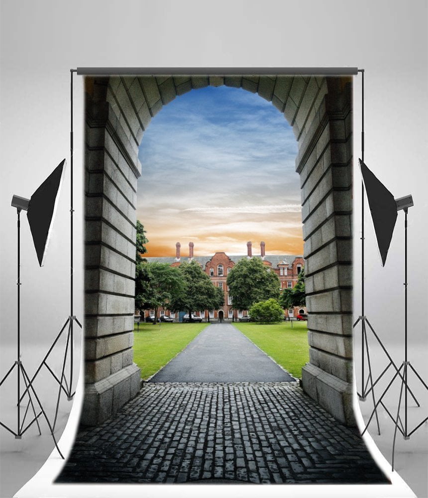 GreenDecor 5x7ft Photography Backdrop European Building Grass Land Road ...