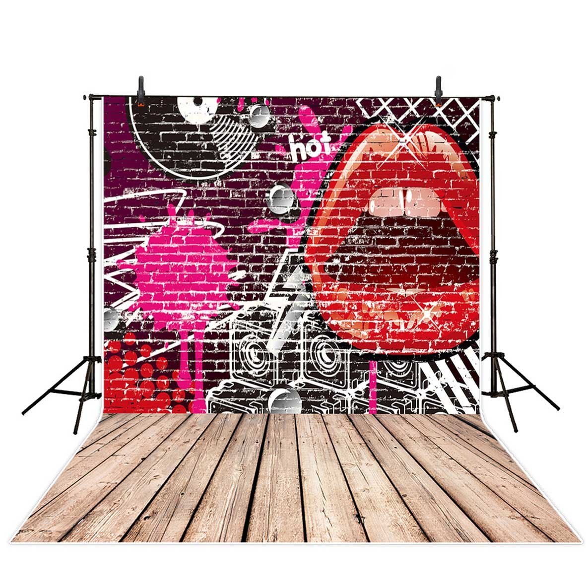 GreenDecor 5x7ft Photography Backdrop Music Disc Big Red Lips Painting ...