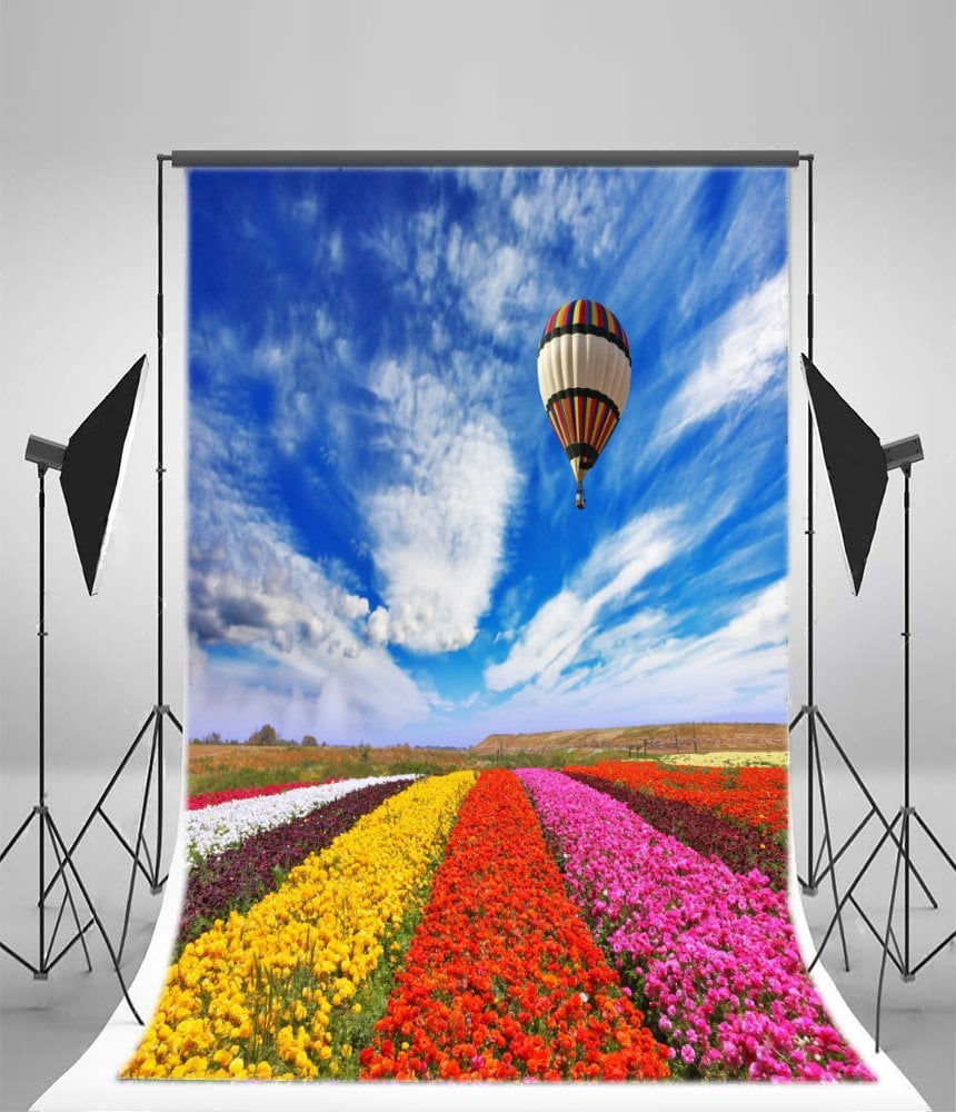 GreenDecor 5x7ft Photography Background Blue Sky Flower Field And Hot ...