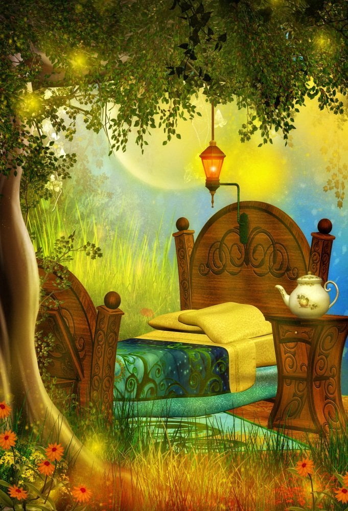 GreenDecor 5x7ft Photography Background Fairytale Forest Princess Bed ...