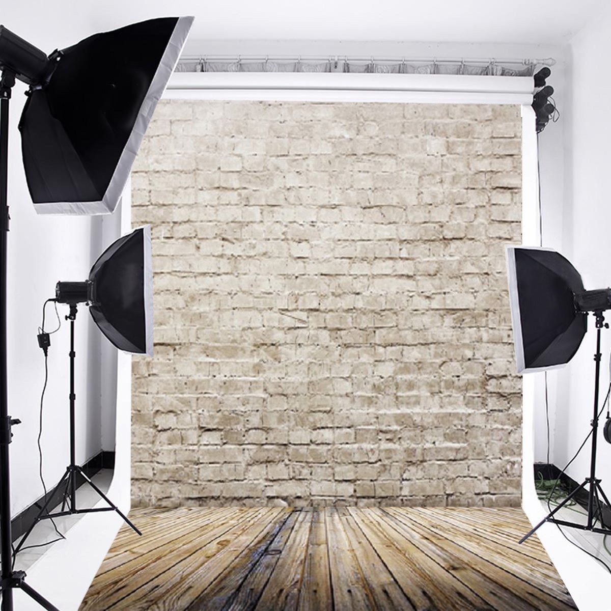 GreenDecor 5x7ft Photography Background Wood Floor and Brick Wall Scene Backdrop Photo Studio ...
