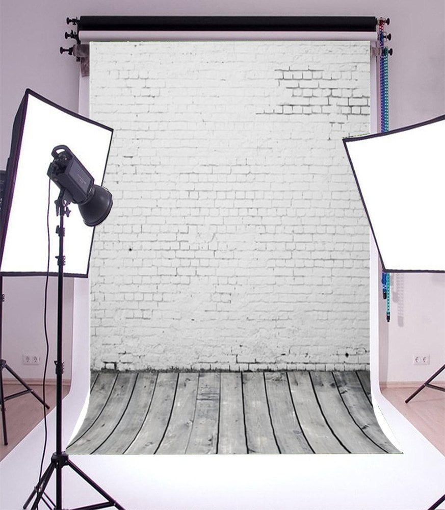 GreenDecor 5x7ft Photography Background Wood Floor and White Brick Wall ...
