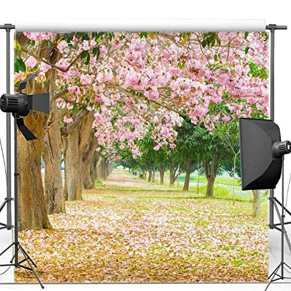 GreenDecor 5x7ft Pink Flower Cherry Blossom Birch Pine Tree Scene ...