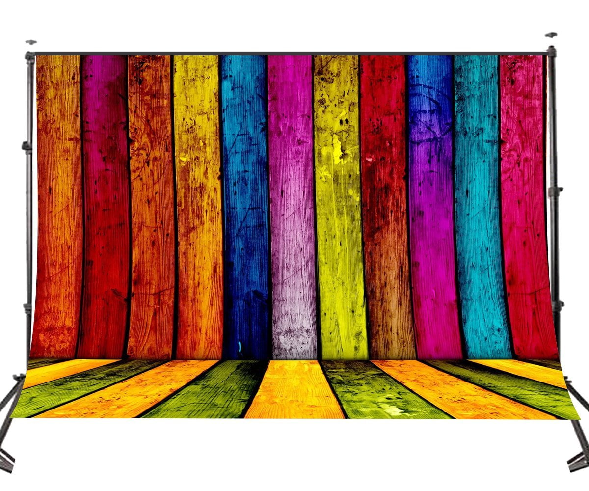 GreenDecor 5x7ft Rainbow Wooden Wall Floor Photography Background ...