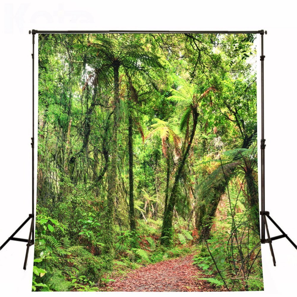 GreenDecor 5x7ft Rainforest Scenic Backdrops Red Maple Leaf Jungle ...